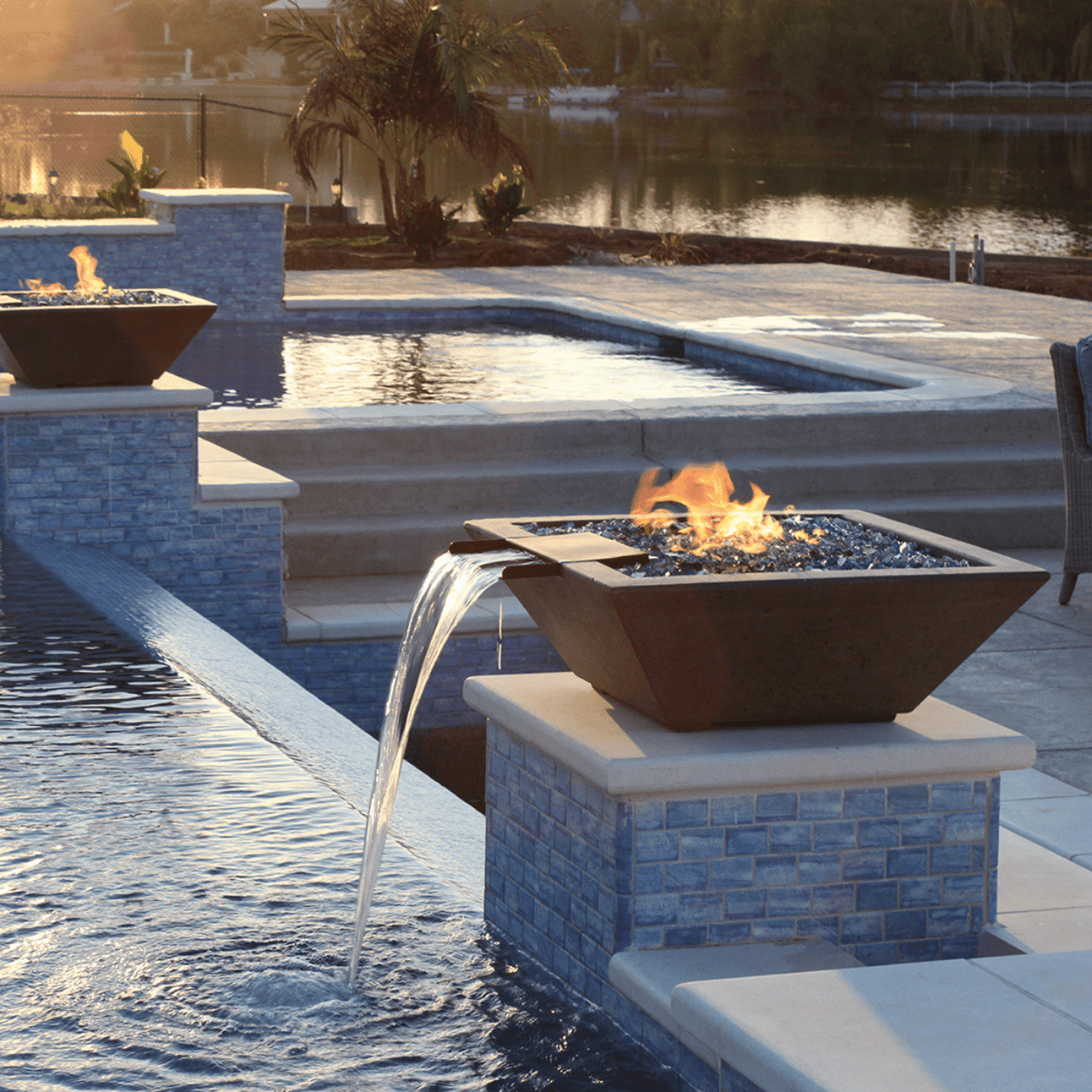 Square Concrete Duel Fire Pit and Water Feature — Boxhill & Co., LLC